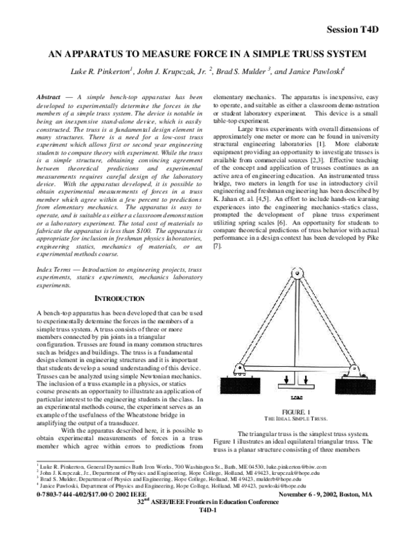 (PDF) An apparatus to measure force in a simple truss system