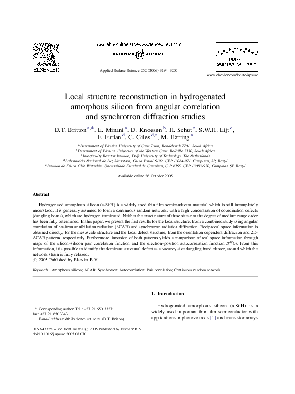 (PDF) Local structure reconstruction in hydrogenated amorphous silicon from angular correlation ...