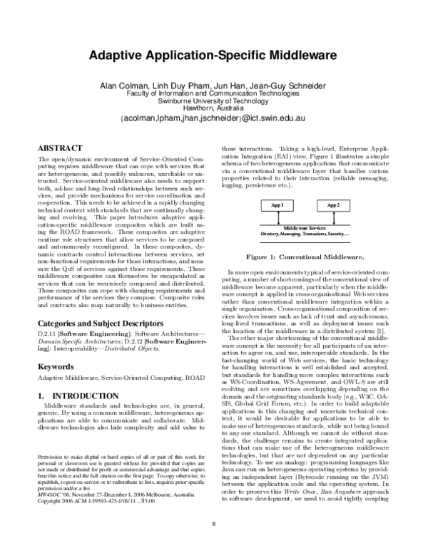 Pdf Adaptive Application Specific Middleware