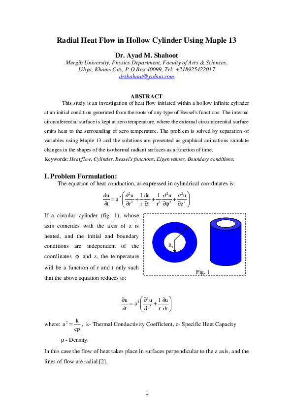 (PDF) Radial Heat Flow in Hollow Cylinder Using Maple 13