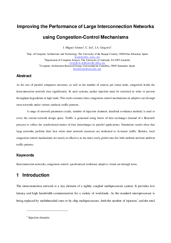 (PDF) Improving the performance of large interconnection networks using congestion-control ...