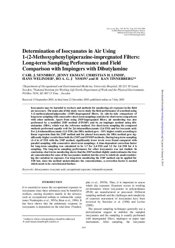 (PDF) Determination of Isocyanates in Air Using 1-(2-Methoxyphenyl ...