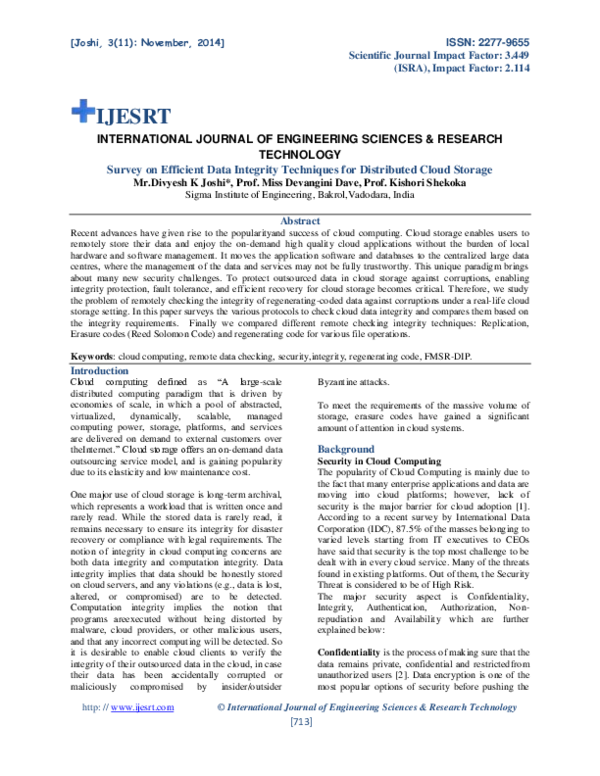 Pdf Survey On Efficient Data Integrity Techniques For Distributed
