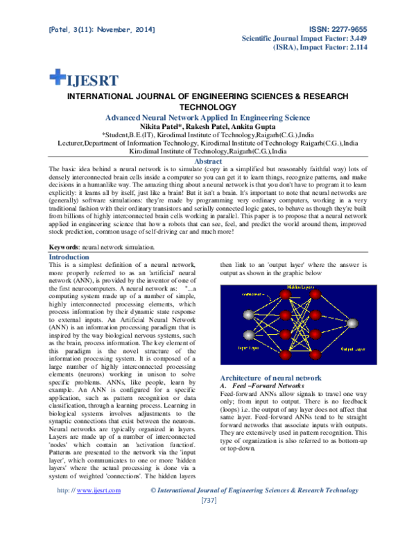 Pdf Advanced Neural Network Applied In Engineering Science