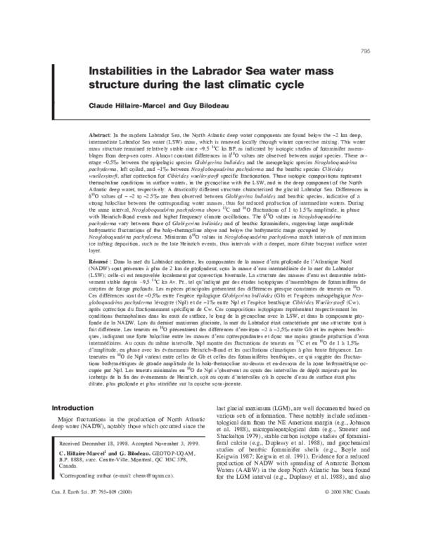 (PDF) Instabilities in the Labrador Sea water mass structure during the ...