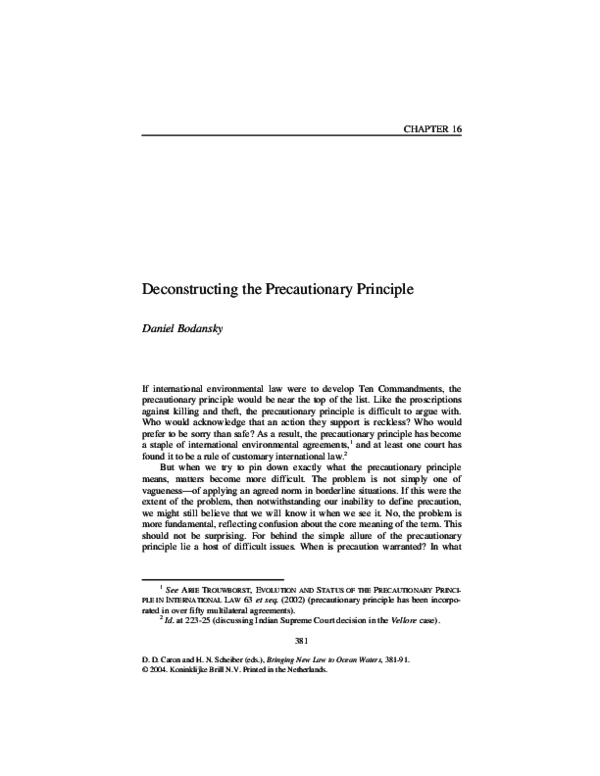 (PDF) Deconstructing the Precautionary Principle