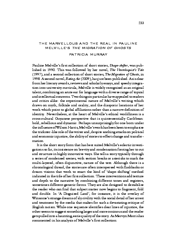 (PDF) THE MARVELLOUS AND THE REAL IN PAULINE MELVILLE'S THE MIGRATION ...