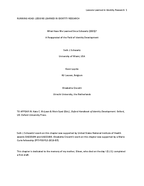 (PDF) Chapter - Update on Identity Development Research