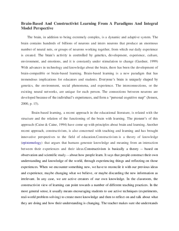 (DOC) Brain-Based And Constructivist Learning From A Paradigms And Integral Model Perspective
