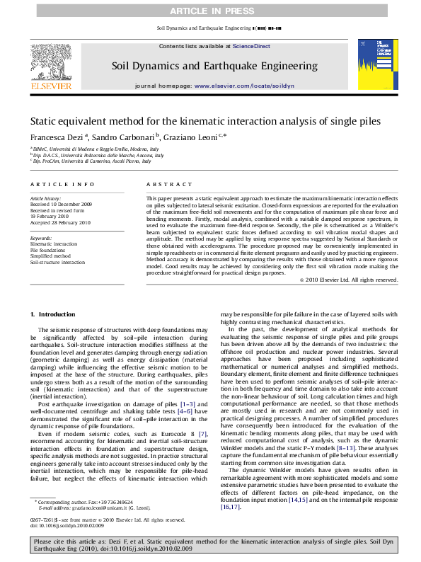 Static Equivalent Method for the Kinematic Interaction Analysis of ...