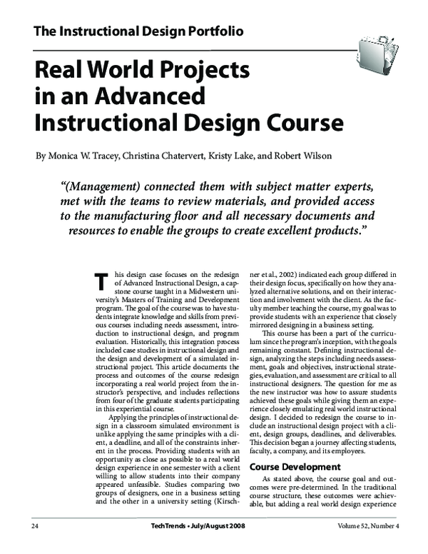 (PDF) Real World Projects in an Advanced Instructional Design Course