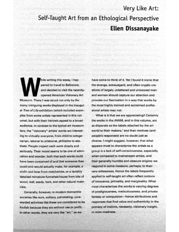 (PDF) Very Like Art: Self-Taught Art from an Ethological Perspective