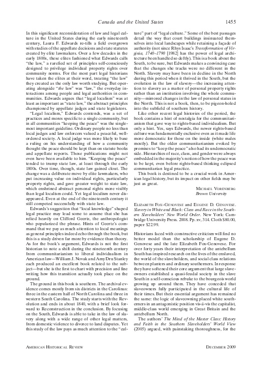 (PDF) Elizabeth Fox–Genovese and Eugene D. Genovese . Slavery in White ...