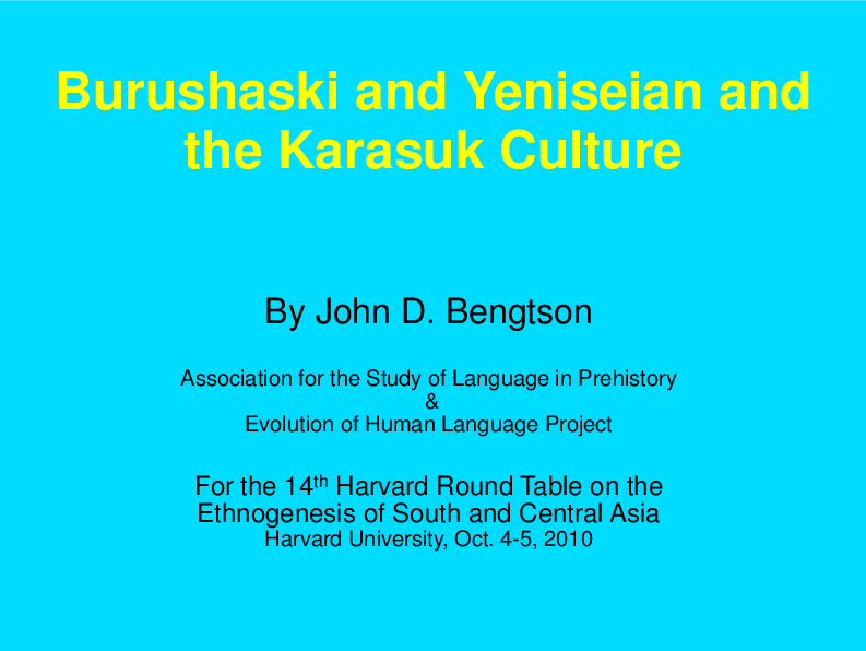 (PDF) Burushaski and Yeniseian and the Karasuk Culture
