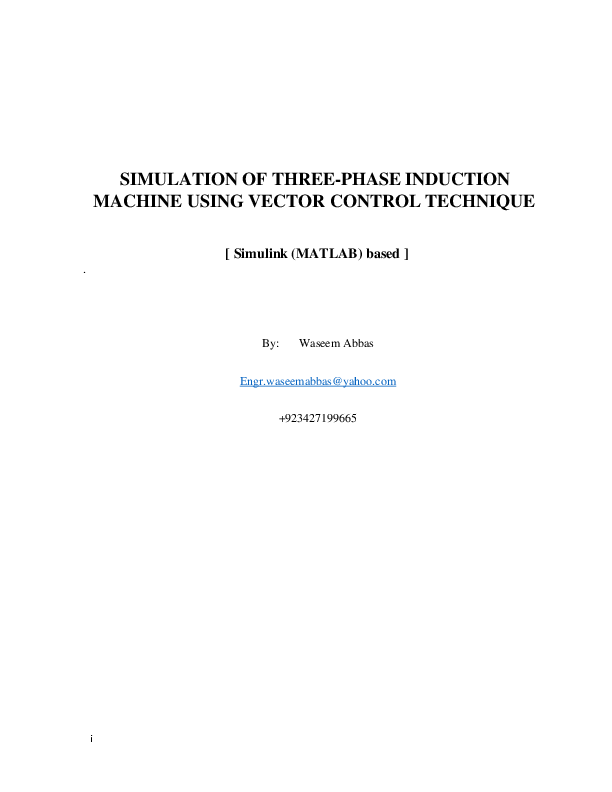 Pdf Simulation Of Three Phase Induction Machine Using Vector Control