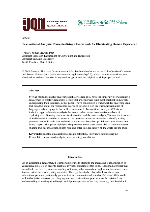 Pdf Transactional Analysis Conceptualizing A Framework For
