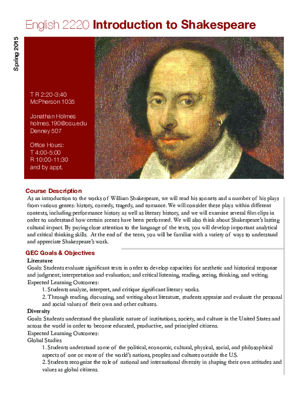 (PDF) Intro to Shakespeare Syllabus