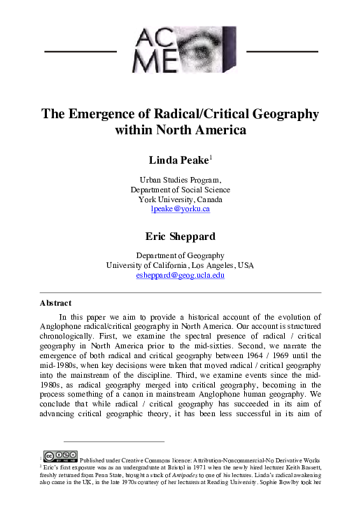 (PDF) 2014. "The Emergence of Radical/Critical Geography within North ...