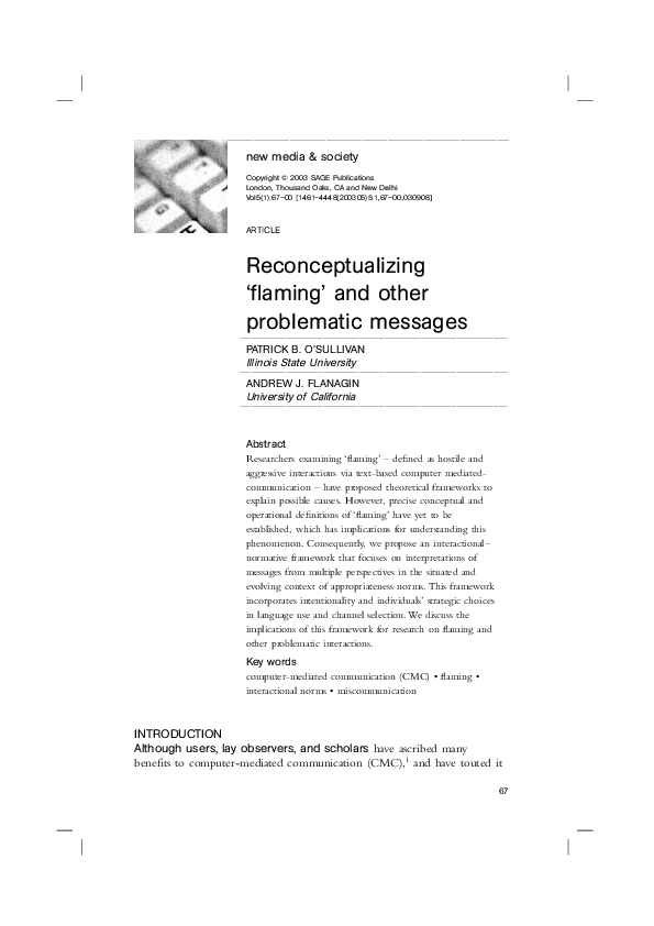 (PDF) Reconceptualizing ‘flaming’ and other problematic messages