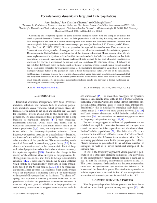 Pdf Coevolutionary Dynamics In Large But Finite Populations Christoph Hauert