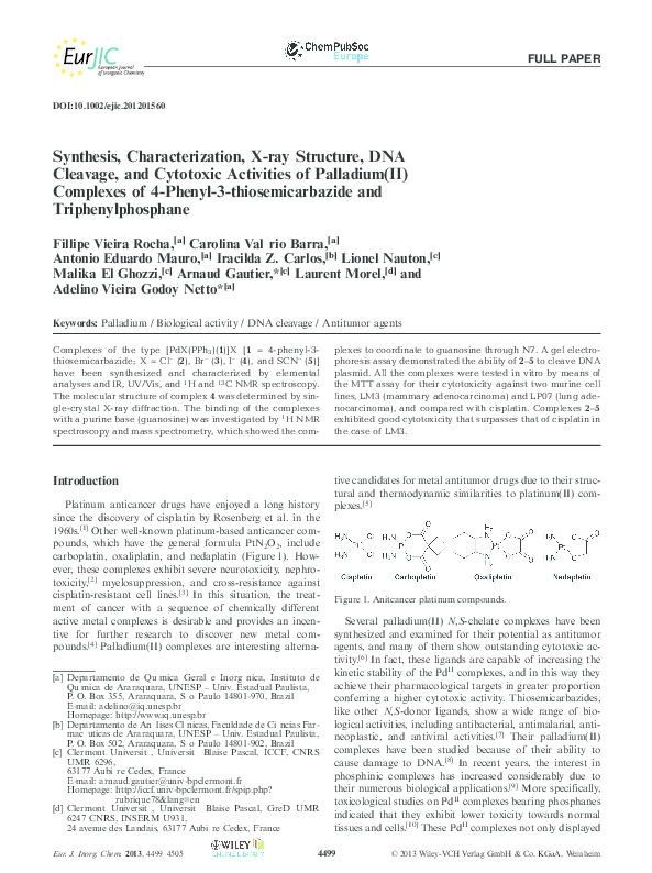 (PDF) Synthesis, Characterization, X-ray Structure, DNA Cleavage, and Cytotoxic Activities of ...