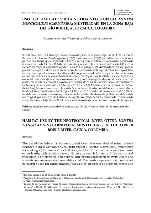 (PDF) Uso del hábitat por la nutria neotropical Lontra longicaudis ...