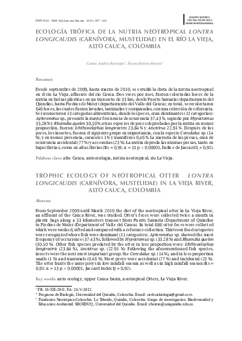 (PDF) Ecología trófica de la nutria neotropical Lontra longicaudis ...