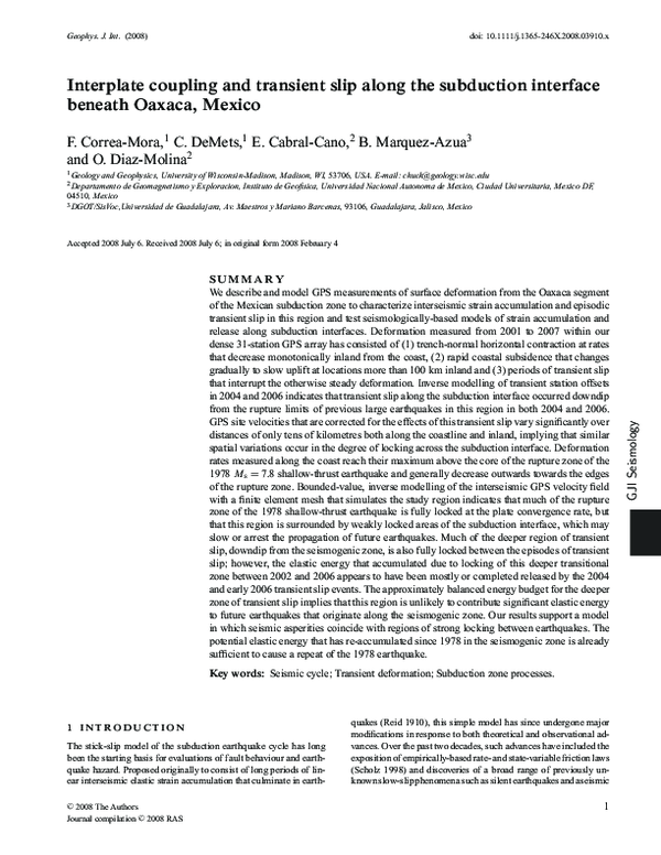 (PDF) Interplate coupling and transient slip along the subduction ...