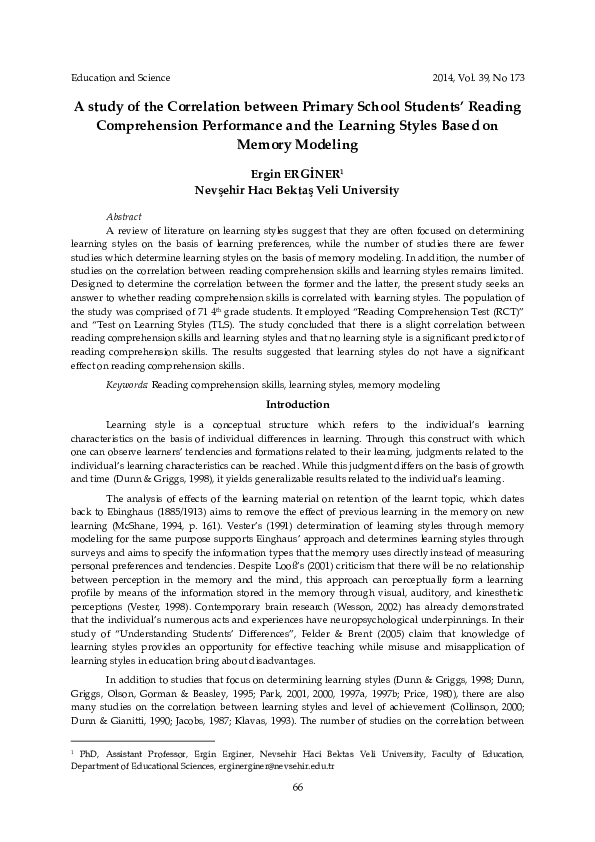 (PDF) A study of the Correlation between Primary School Students’ Reading Comprehension ...