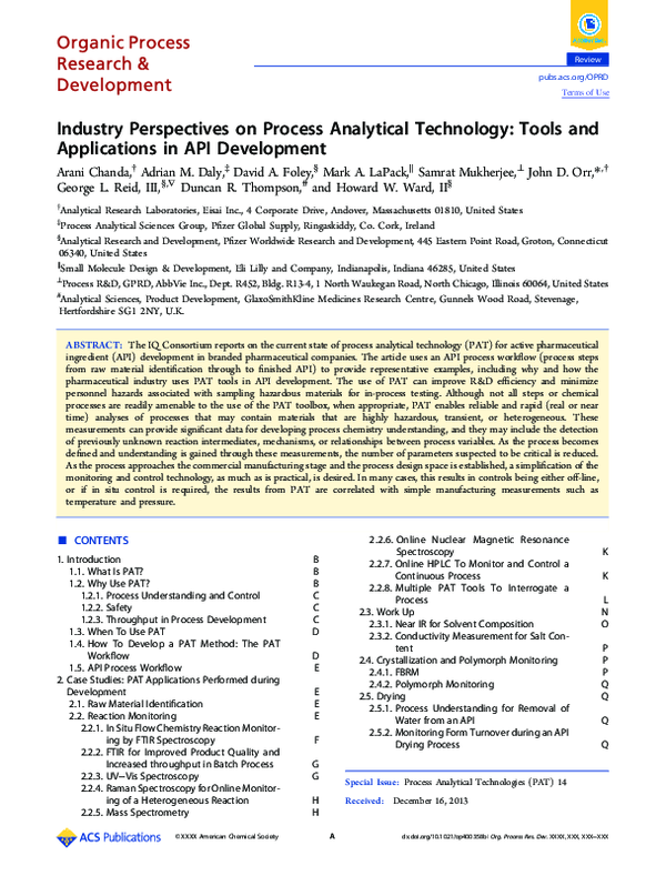 (PDF) Industry Perspectives on Process Analytical Technology: Tools and ...