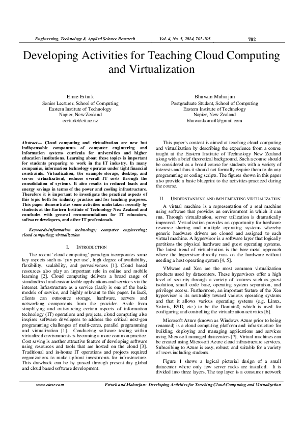 (PDF) Developing Activities for Teaching Cloud Computing and Virtualization