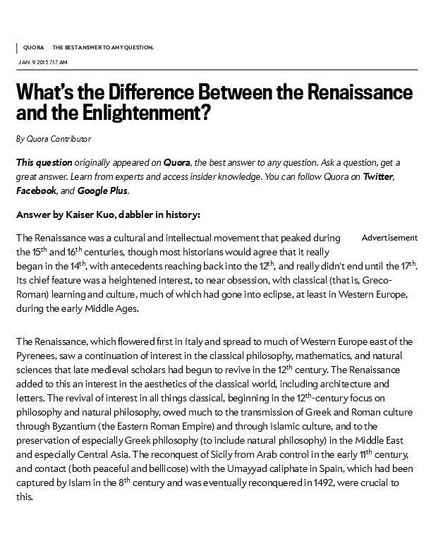 (PDF) What’s the Difference Between the Renaissance and the Enlightenment?