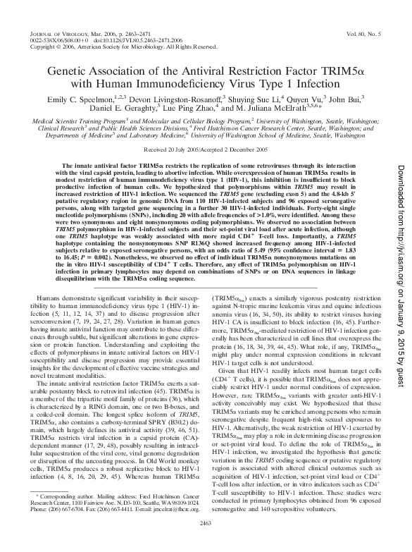 (PDF) Genetic Association of the Antiviral Restriction Factor TRIM5 ...