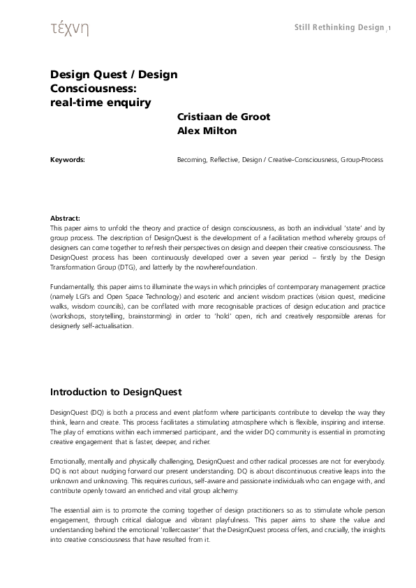 (PDF) Design Quest/Design Consciousness: real-time enquiry