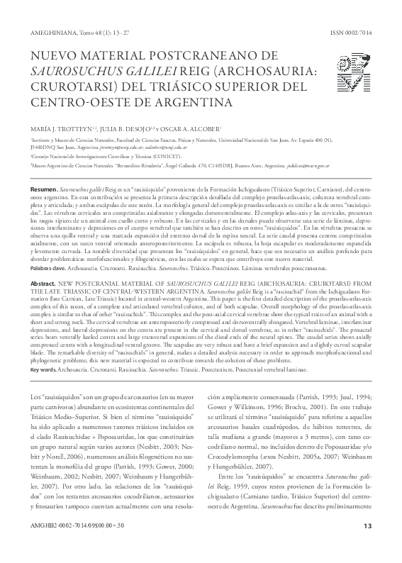 (PDF) Nuevo material postcraneano de Saurosuchus galilei (Archosauria ...