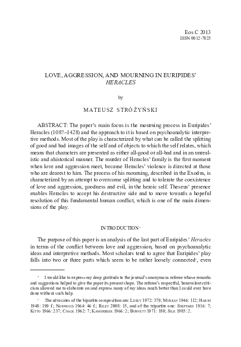 (PDF) Love, Aggression, and Mourning in Euripides' Heracles