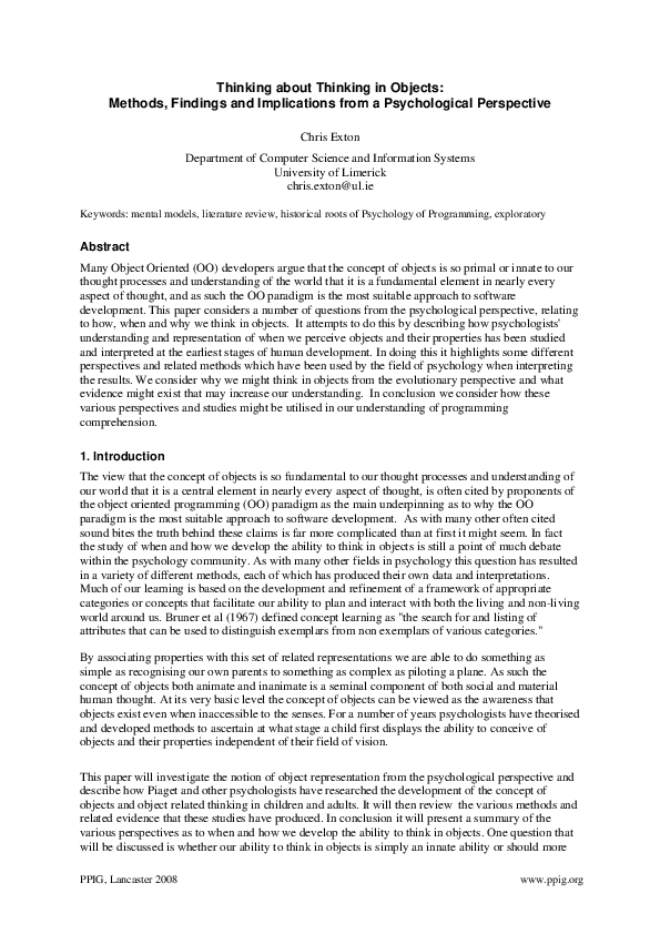 (PDF) Thinking about Thinking in Objects: Methods, Findings and ...