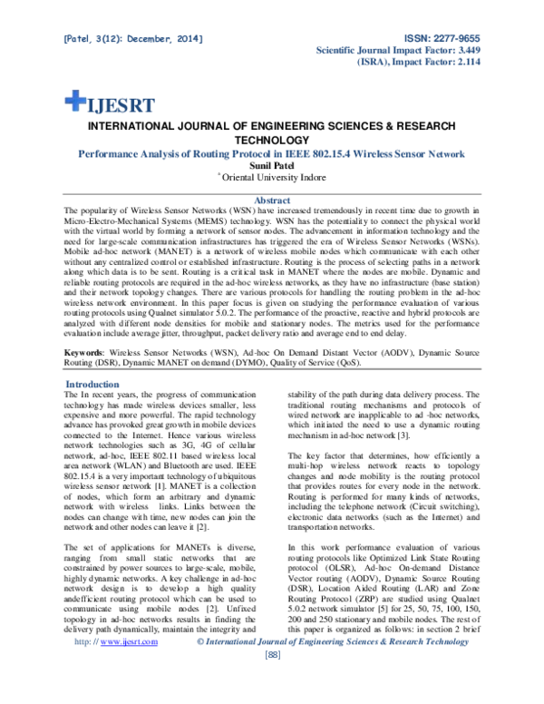 Pdf Performance Analysis Of Routing Protocol In Ieee 802 15 4