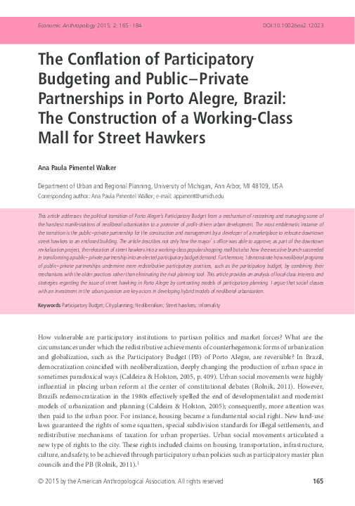 (PDF) The Conflation of Participatory Budgeting and Public–Private ...