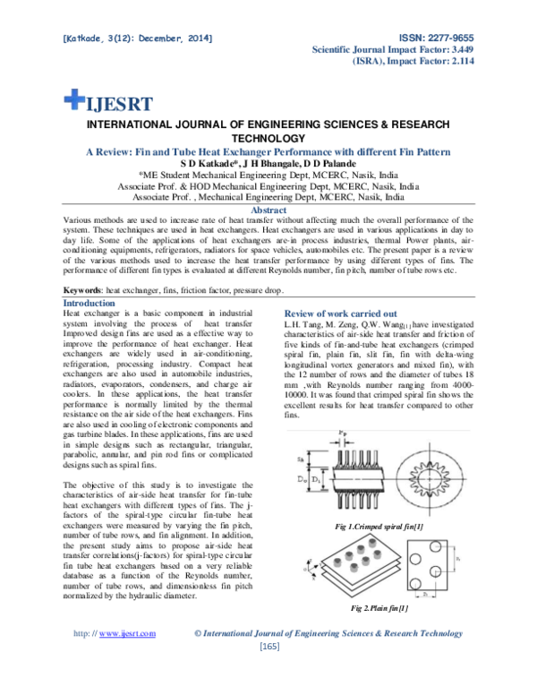 (PDF) A Review: Fin and Tube Heat Exchanger Performance with different ...