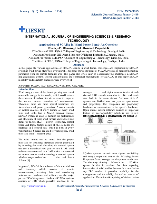 Pdf Applications Of Scada In Wind Power Plant An Overview