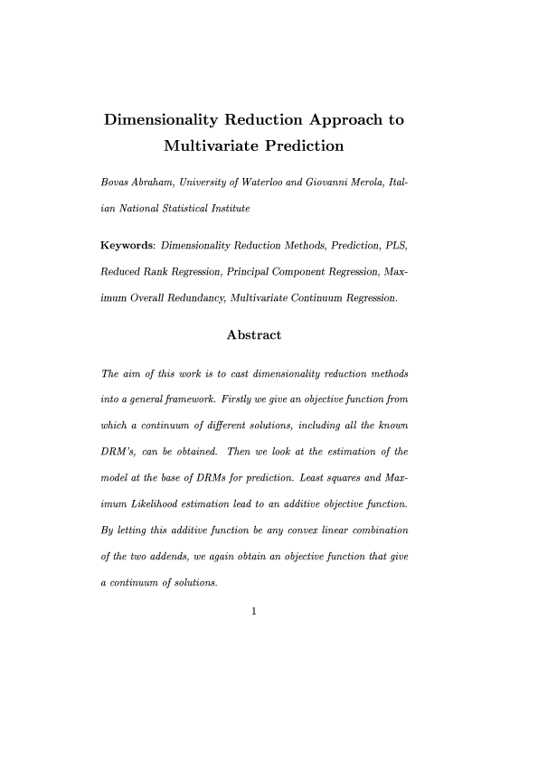Pdf Dimensionality Reduction In Multivariate Prediction 