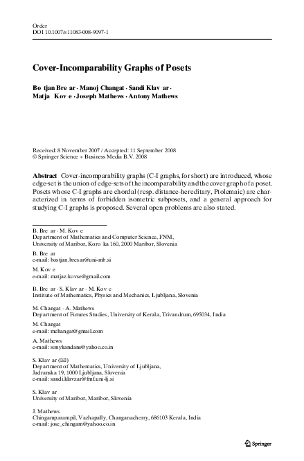 (PDF) Cover-Incomparability Graphs of Posets