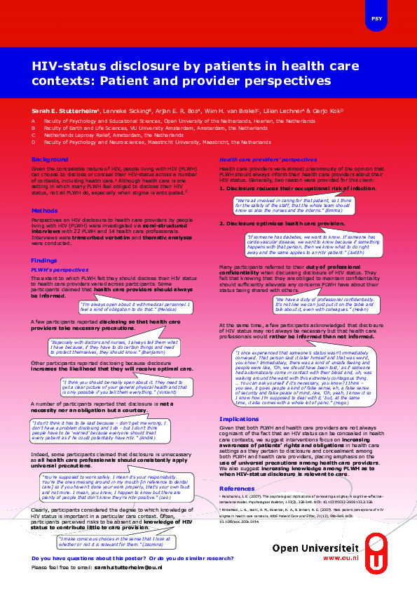 (PDF) HIV status disclosure by patients in health care contexts ...