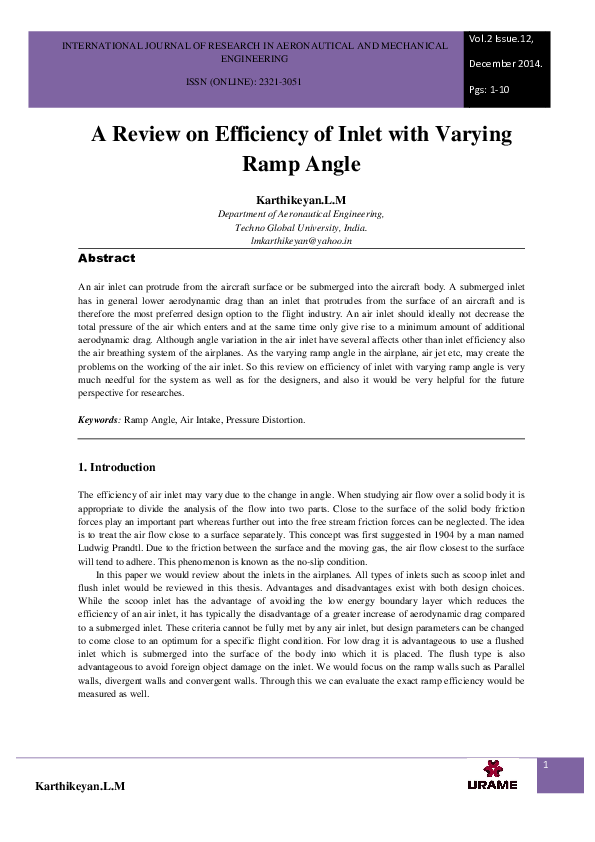 (PDF) A Review on Efficiency of Inlet with Varying Ramp Angle