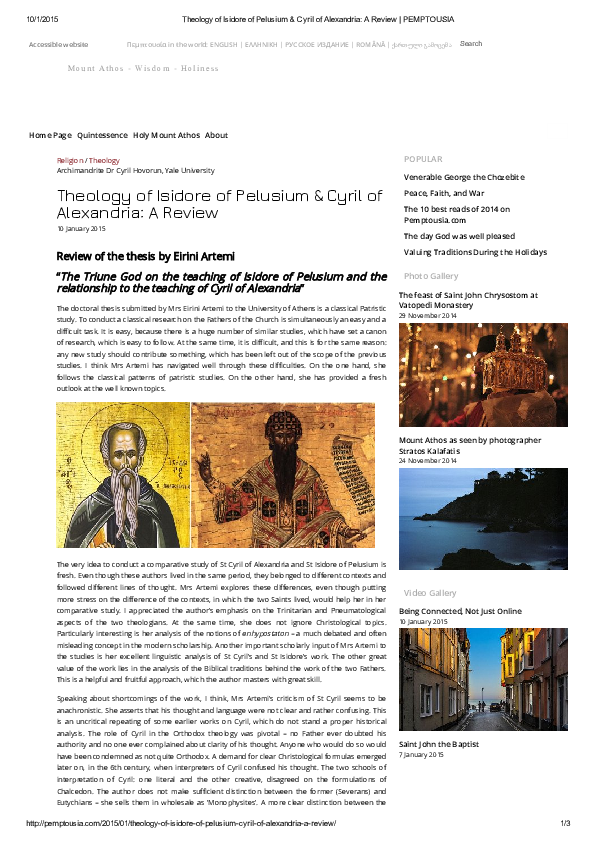 (PDF) Theology of Isidore of Pelusium & Cyril of Alexandria: A Review ...