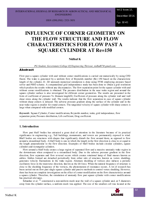 (PDF) INFLUENCE OF CORNER GEOMETRY ON THE FLOW STRUCTURE AND FLOW ...