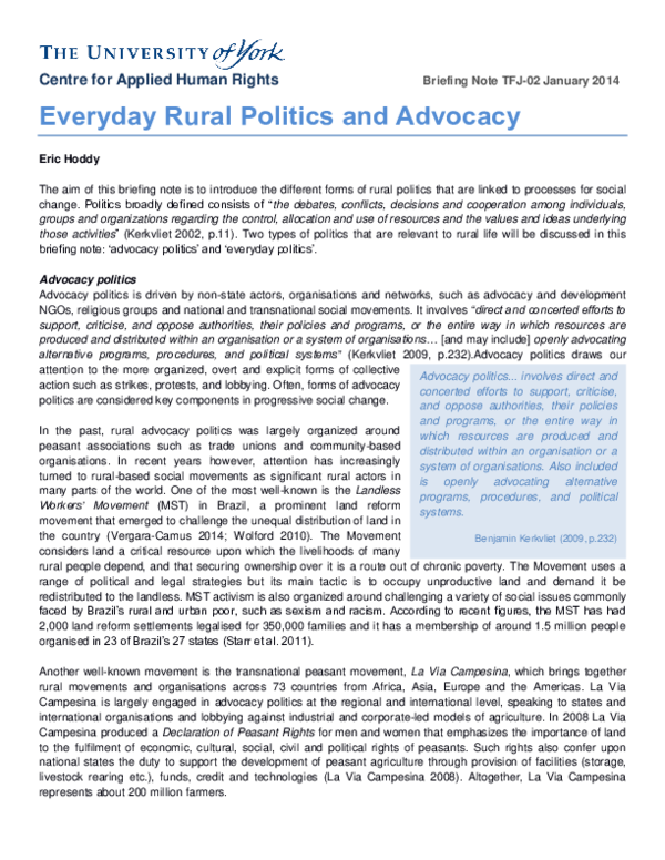 (PDF) Briefing Note: Everyday Rural Politics and Advocacy