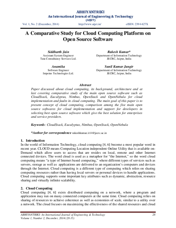 (PDF) A Comparative Study for Cloud Computing Platform on Open Source Software