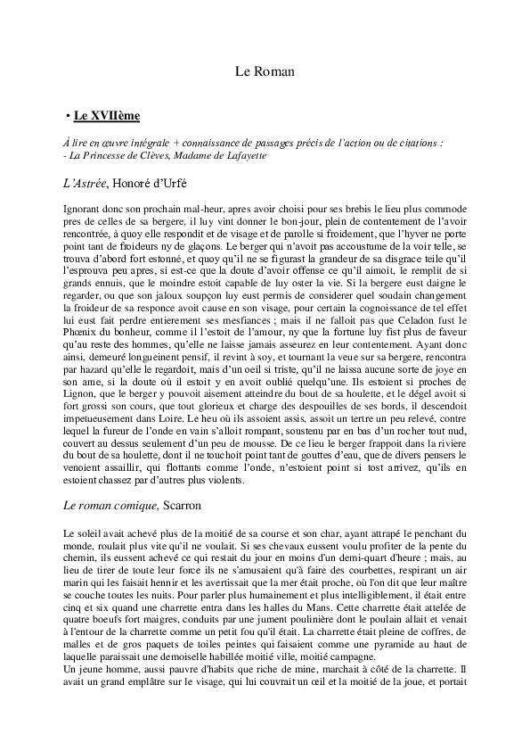 (DOC) Textes français - le Roman